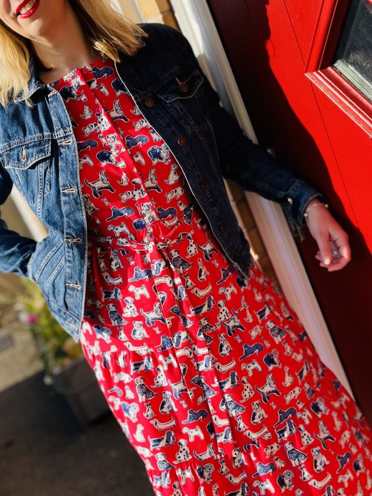Red Maxi Dress And Denim Jacket - Claire Justine